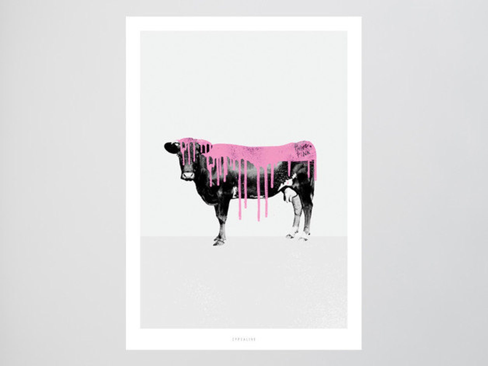 Pink Cow / Paint Art Color Typography Art Kunstdruck | Etsy