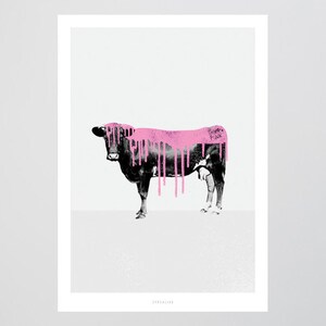 Pink Cow / Paint Art Color Typography Art Kunstdruck | Etsy
