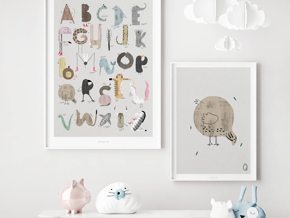 ABC Kids Q english / Alphabet ABC Poster Animal Alphabet | Etsy