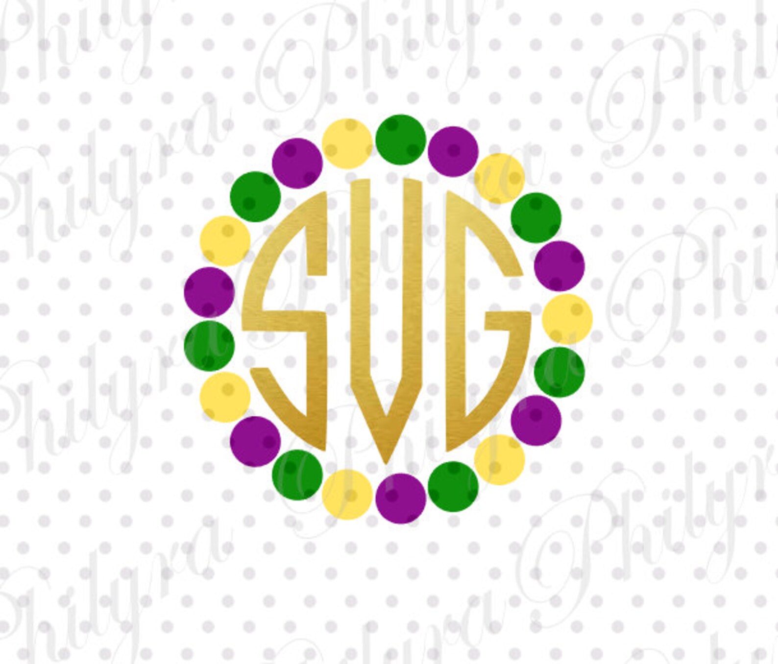 Mardi Gras Circle Frame Bead Frame Monogram Frame Digital - Etsy