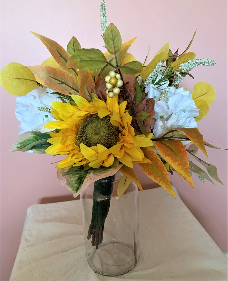 Sunflower and Hydrangea Bouquet - Etsy
