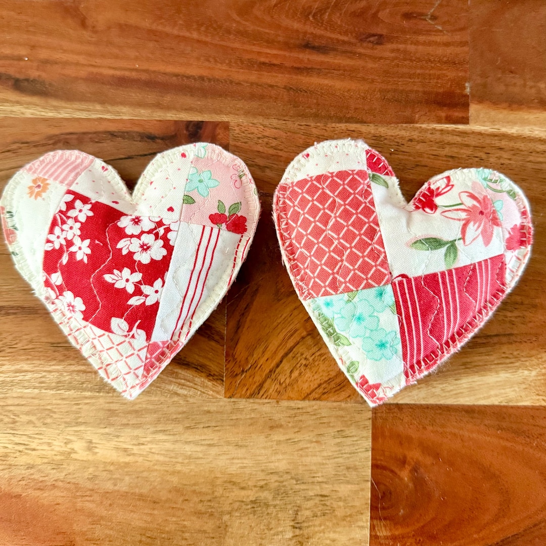 Modern Vintage Small Quilted Patchwork Puffy Heart, Stuffed and Hand ...
