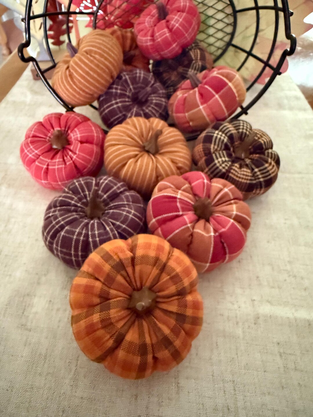Handmade Fabric Pumpkins Plaid Flannel and Homespun Mini Jack Pumpkin ...
