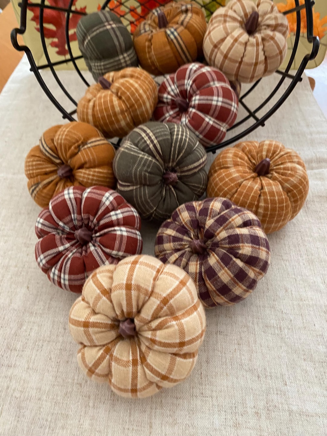 Handmade Fabric Pumpkins Plaid Flannel and Homespun Mini Jack Pumpkin ...