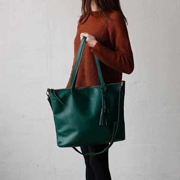 Green Leather Tote - Etsy