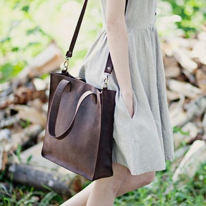 Brown leather cross body tote bag/ spring bag/ handmade | Etsy