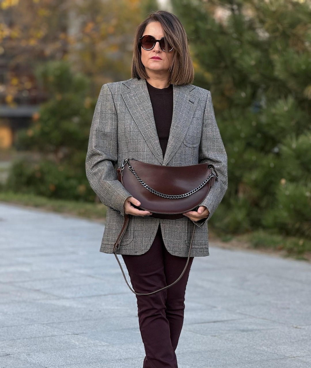 Brown Half Moon Bag / Leather Brown Pouch / Crossbody Chain Purse ...