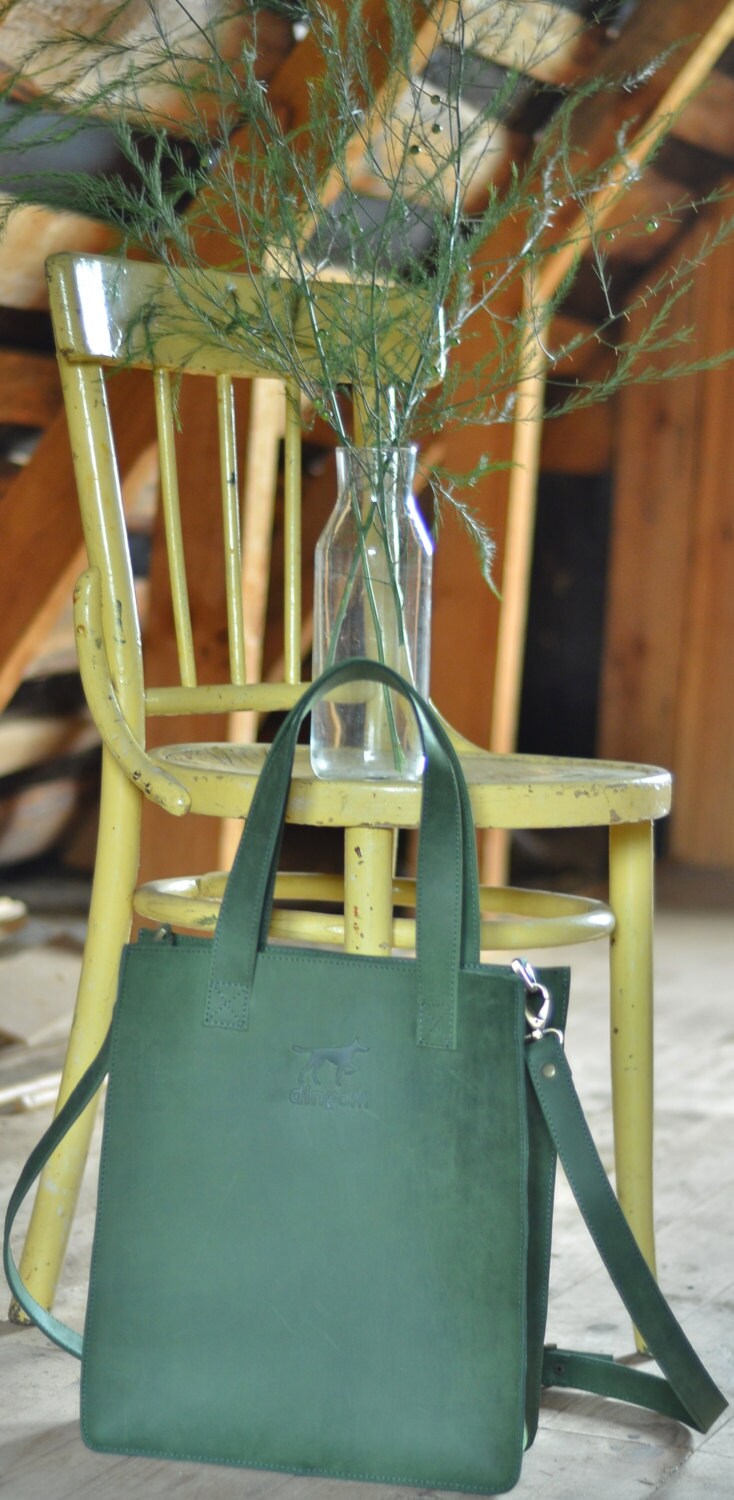 Green leather crossbody tote bag leather handbag green | Etsy