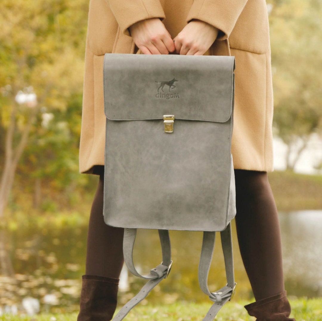 Grey Minimalist Leather Backpack Full Grain Leather Laptop - Etsy UK