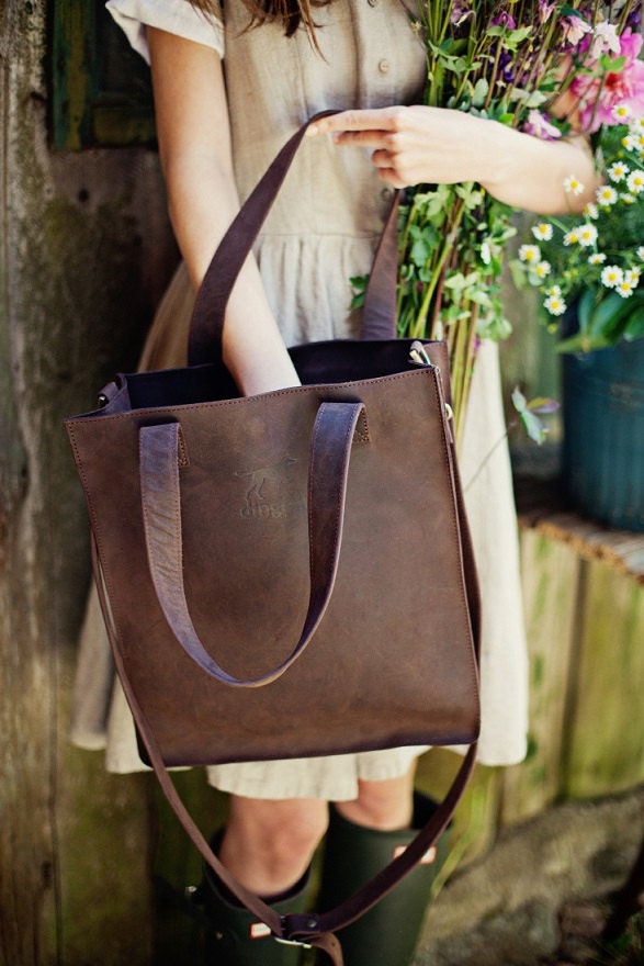 Brown leather cross body tote bag/ spring bag/ handmade | Etsy
