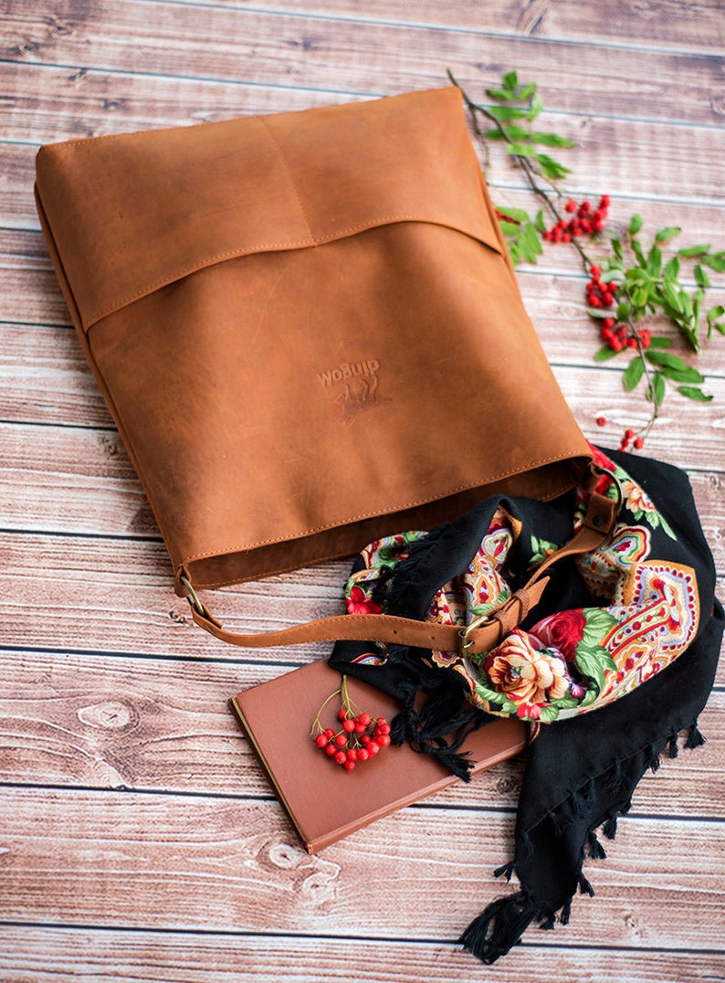 Genuine leather hobo bag with regulated handle mat leather | Etsy