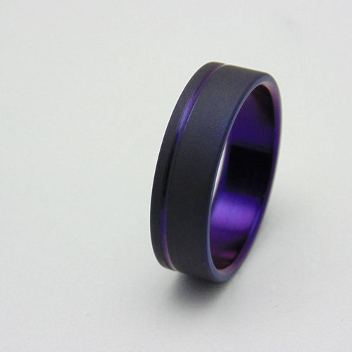 Titanium Wedding Band Set Purple Wedding Ring Mens Ring | Etsy