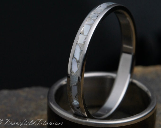 Womens Titanium Mother of Pearl Wedding Ring, Pearl Engagement Ring ...