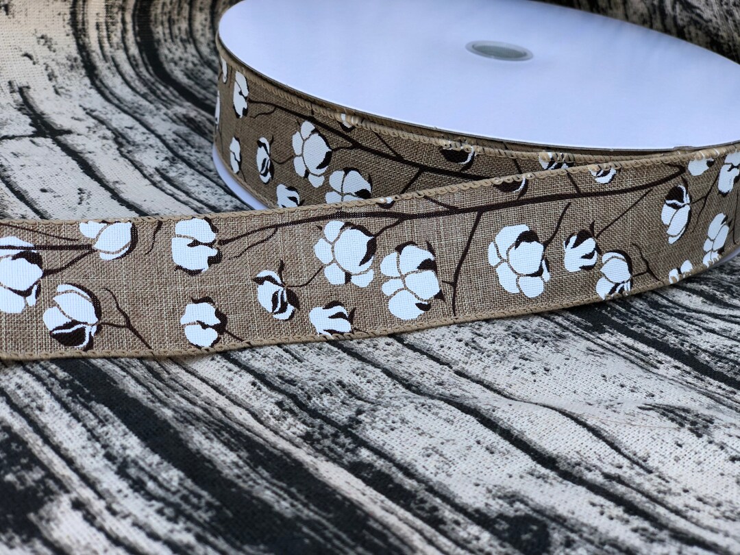 Cotton Boll Ribbon / Cotton Blossom Ribbon / Wired Ribbon / Farmhouse ...