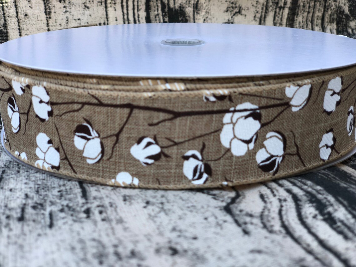 Cotton Boll Ribbon / Cotton Blossom Ribbon / Wired Ribbon / - Etsy