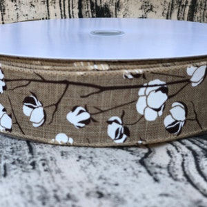 Cotton Boll Ribbon / Cotton Blossom Ribbon / Wired Ribbon / Farmhouse ...