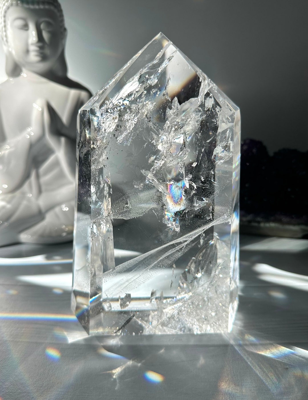 7.8 , 2.4kg Stunning Devic Temple Lemurian Quartz Point With Rainbow ...