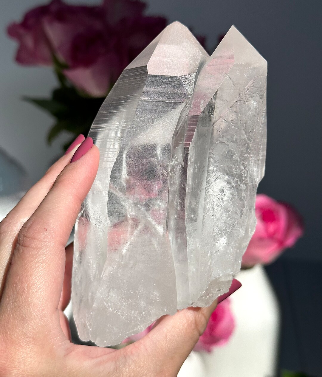 5.0” Companion Lemurian Quartz Points With Window and Linear Ridges ...