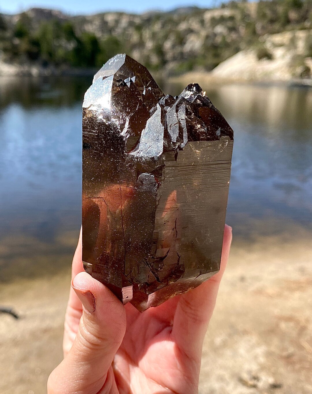 4.0” Double Terminated Smoky Quartz Point W/ ET Self-healing, Barnacles ...