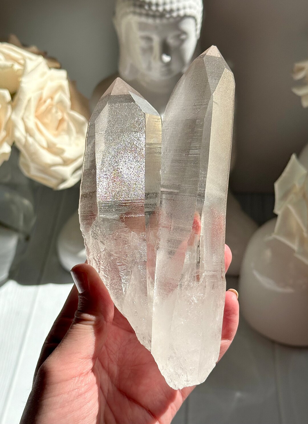 6.3” Companion Lemurian Quartz Points Embracing One Another With Record ...