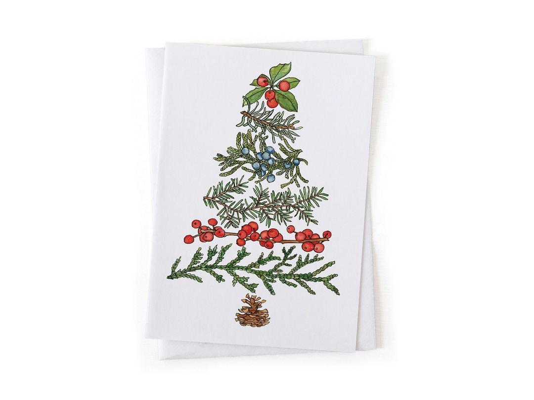 NEW: Merry Christmas Evergreen Tree Botanical Card, Native Plants ...