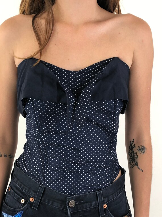 Vintage 60's Backless Bustier Top, polka dot deadstoc… - Gem