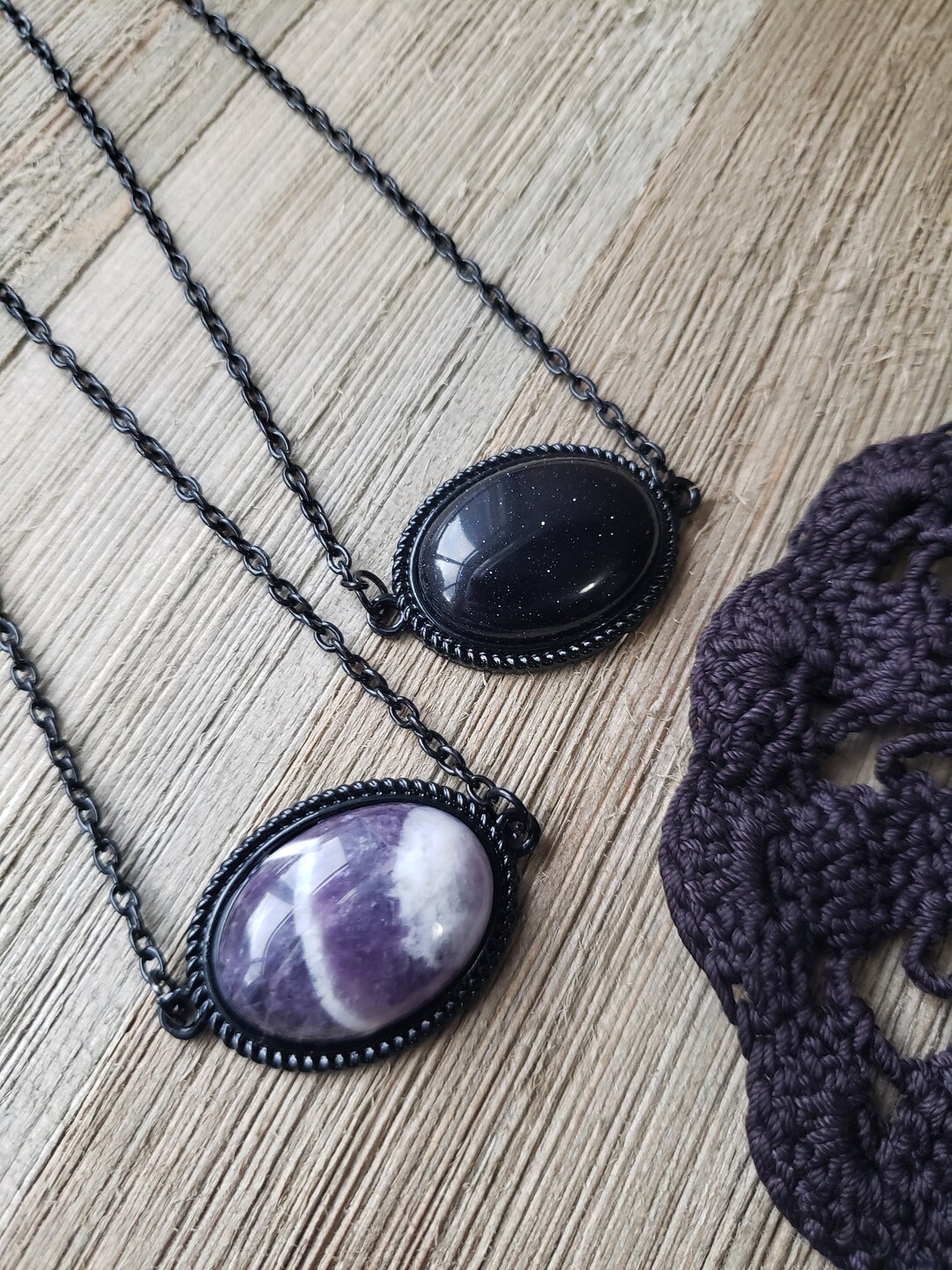 Wiccan Necklace Palmistry Tarot Black or Amethyst Crystal Boho Amethyst ...