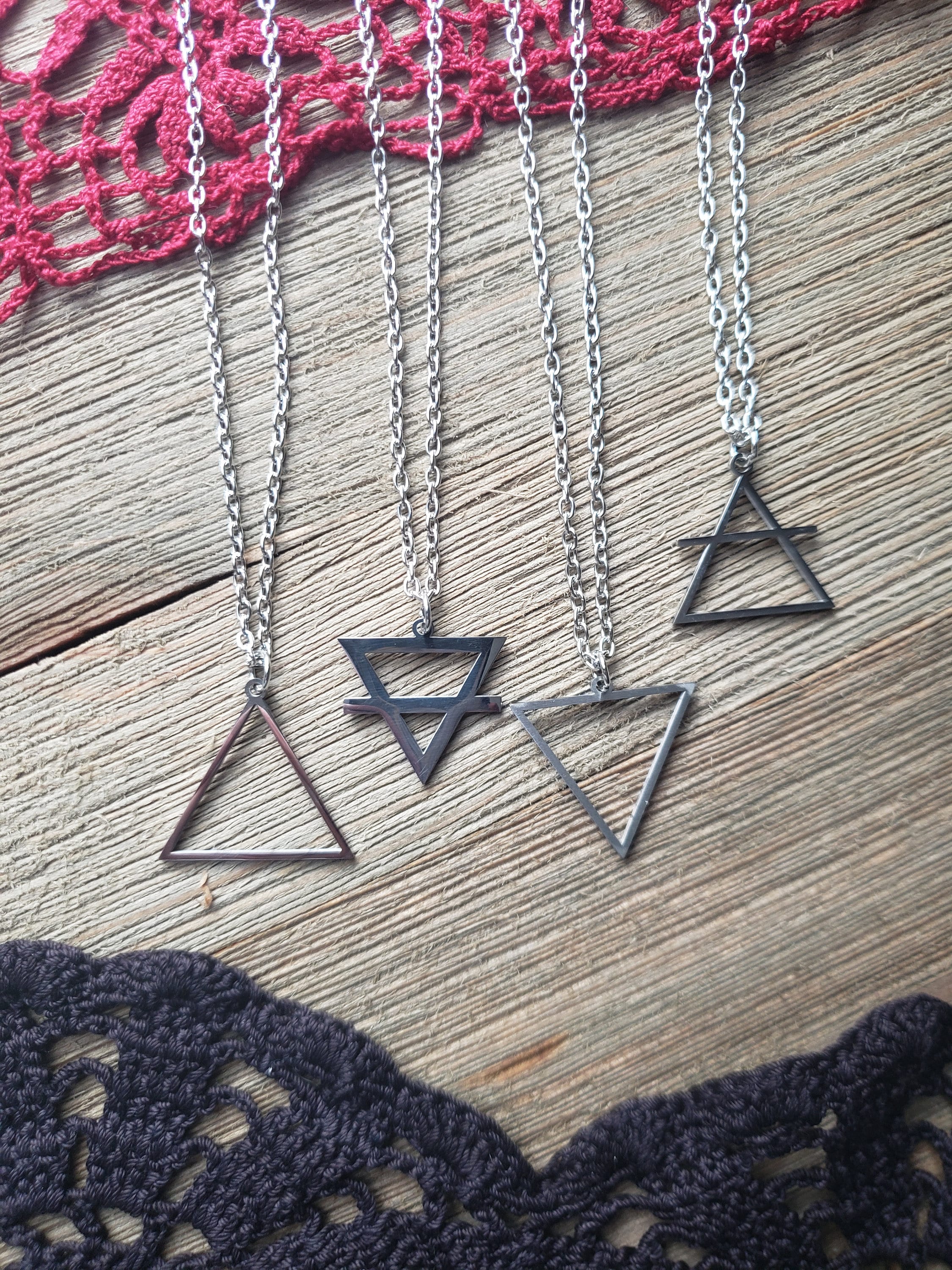 Occult Symbol Air Fire Water Earth Element Triangle Necklace Esoteric ...