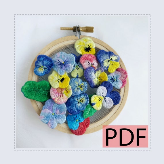Pansy Flower Stumpwork Embroidery 3d Applique Digital DIY | Etsy Australia