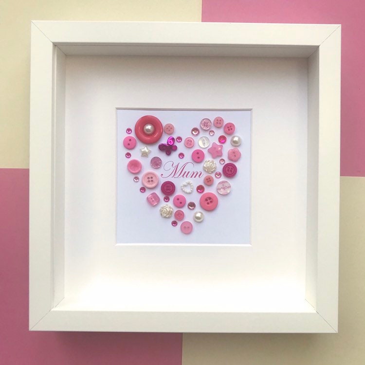 Personalised Gift for Mum, Framed Pink Button Heart for Mum - Etsy ...