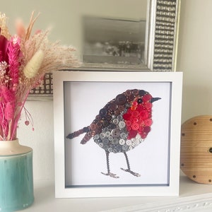 Framed Robin Button Art, Framed Robin Picture, Handmade Bird Artwork ...