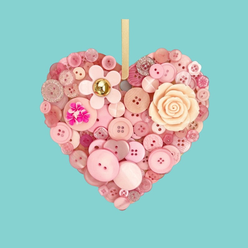 Mother's Day Gift, Pink Hanging Heart Button Art, Shabby Chic Heart ...