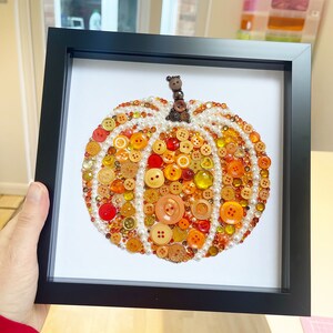 Halloween Framed Pumpkin Decor, Sparkly Pumpkin Button Art, Fall Decor ...