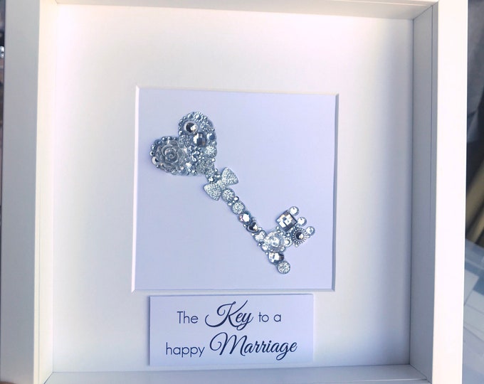 The Key to A Happy Marriage, Framed Silver Key Wedding Gift Idea ...