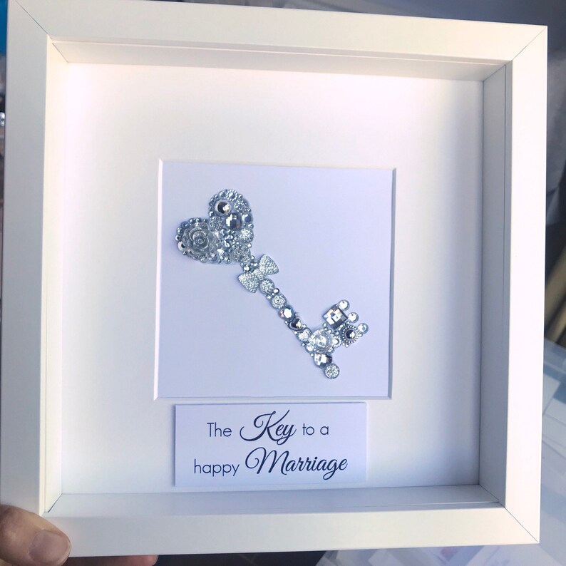 The Key to A Happy Marriage Framed Silver Key Wedding Gift - Etsy