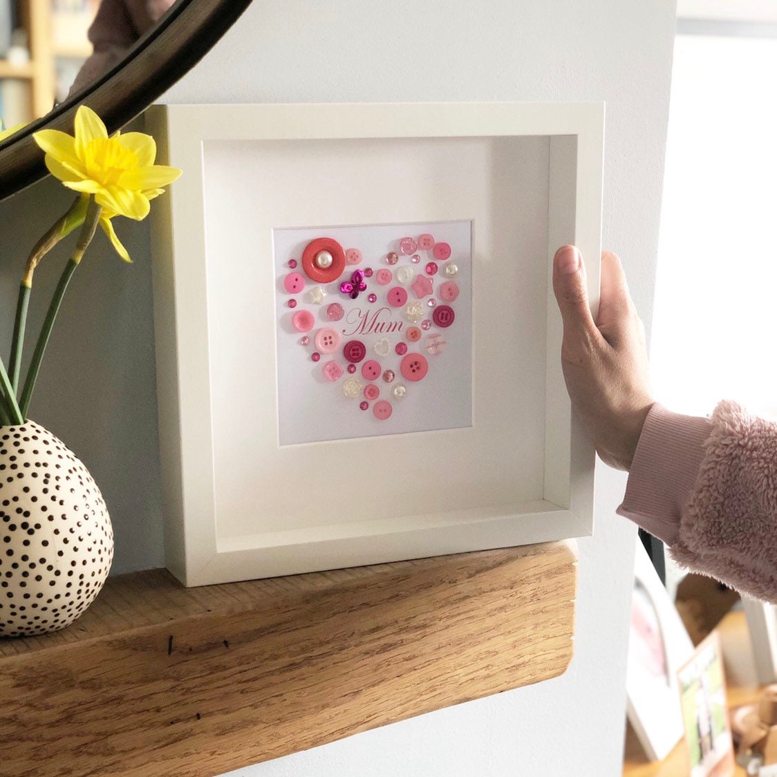 Personalised Gift for Mum, Framed Pink Button Heart for Mum - Etsy ...