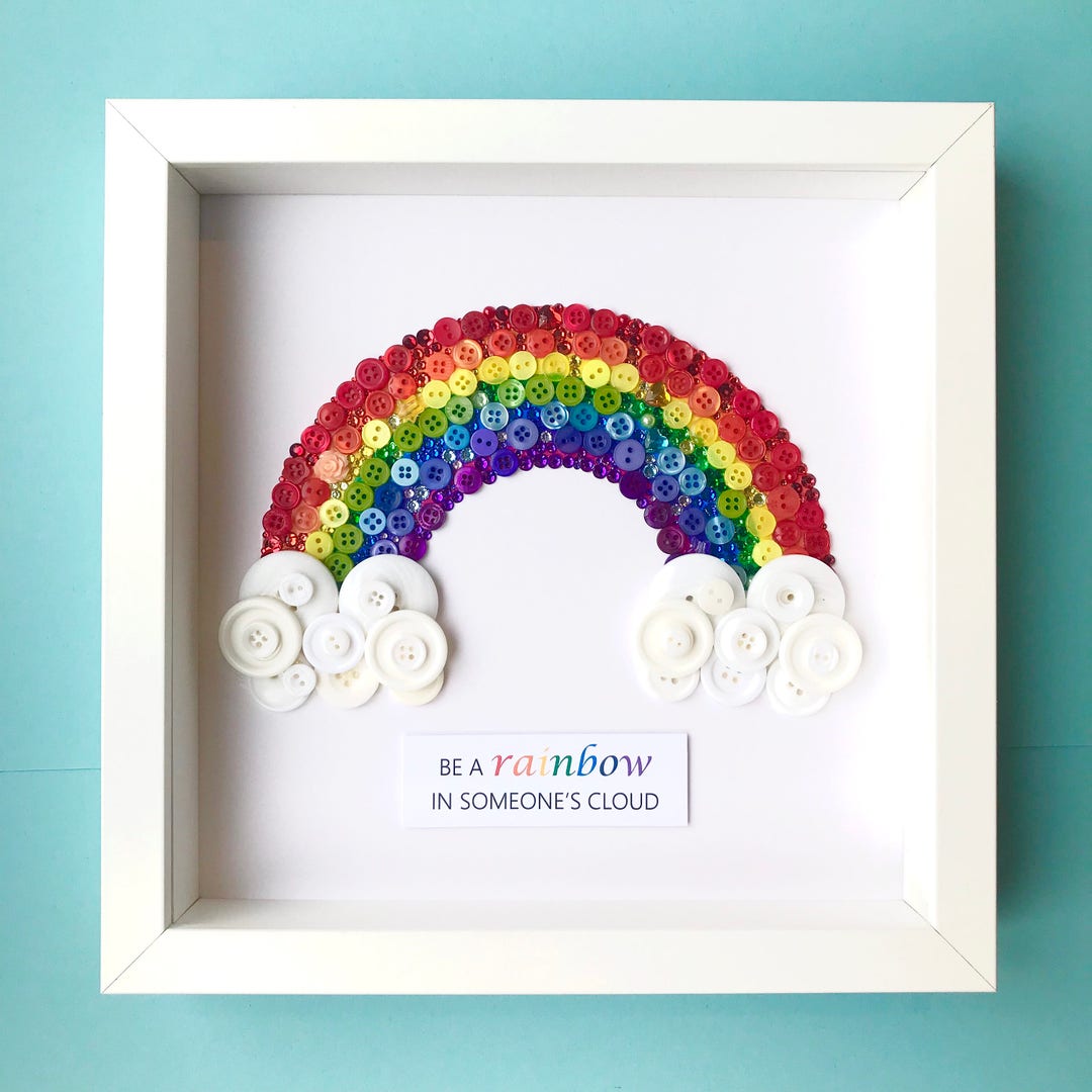 Gorgeous Framed Rainbow Button Art, Rainbow Wall Art, Colourful Nursery ...