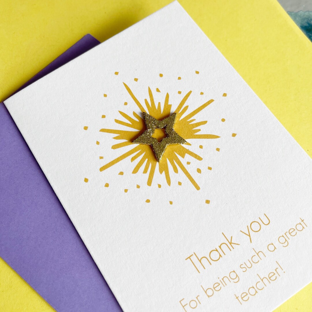Thank You Teacher Handmade Card, Handmade Gold Star for Teacher Card ...