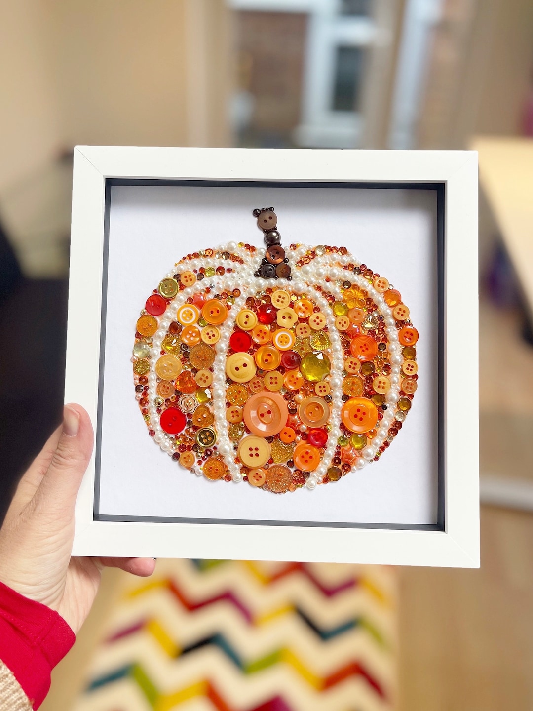 Halloween Framed Pumpkin Decor, Sparkly Pumpkin Button Art, Fall Decor ...
