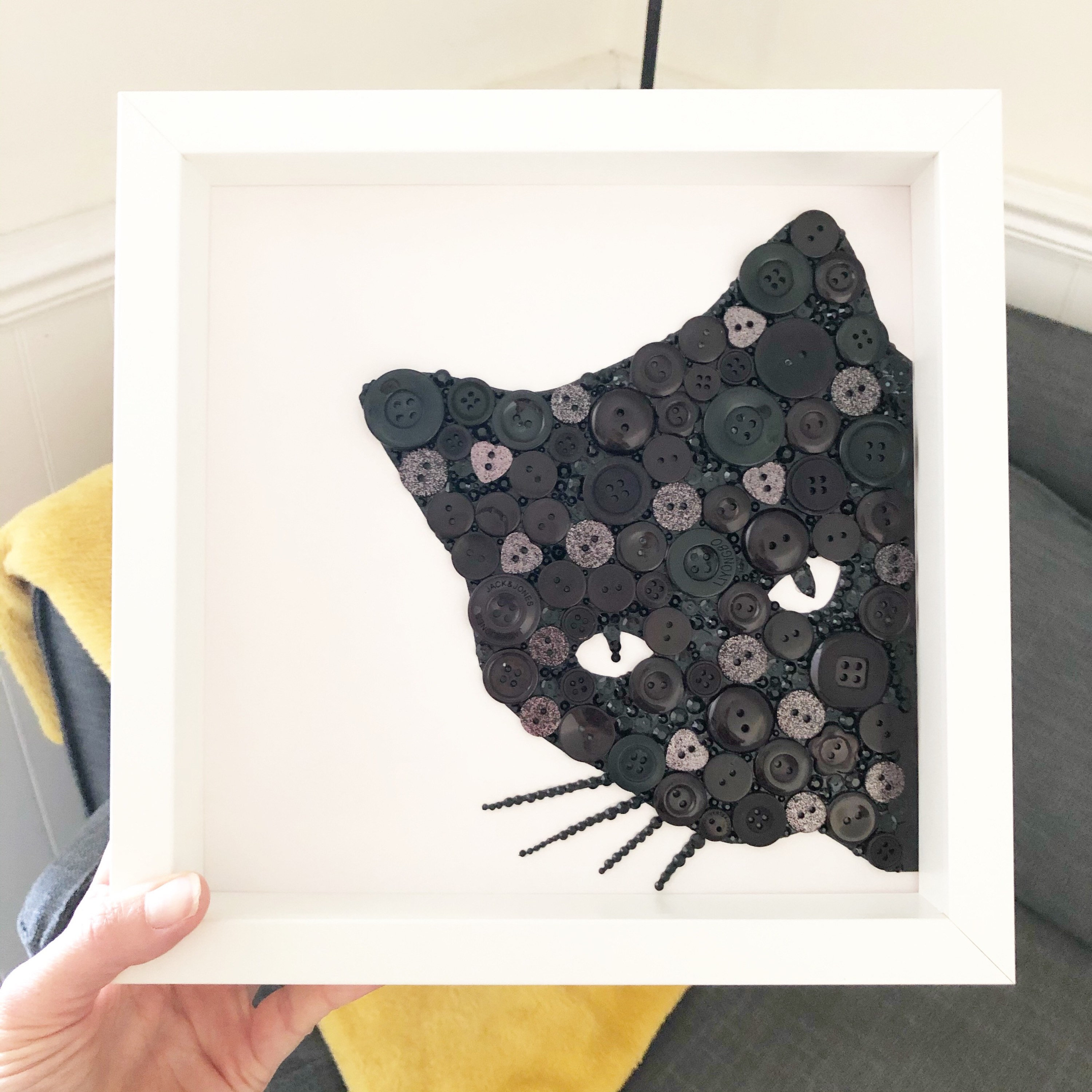 Black Cat Button Art Framed Cat Picture Peeping Cat Wall - Etsy UK