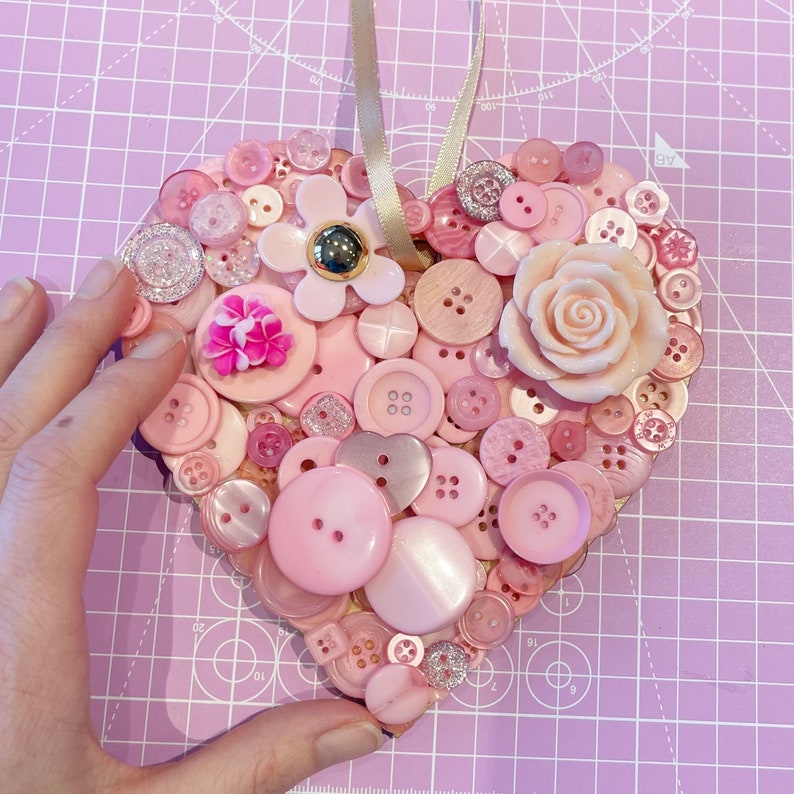 Mother's Day Gift, Pink Hanging Heart Button Art, Shabby Chic Heart ...