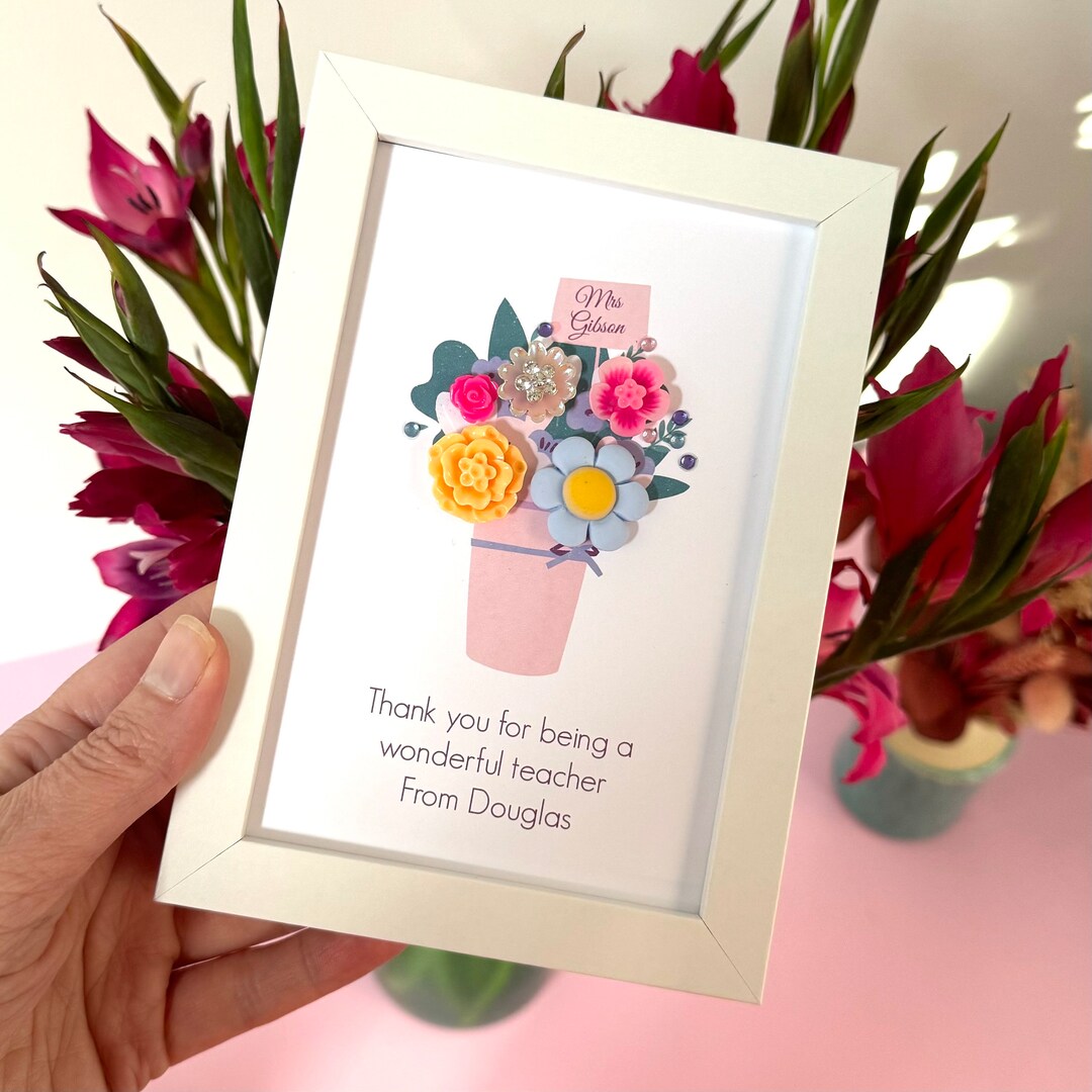 Personalised Framed Pot of Flowers Gift for Teacher, Framed Flowers ...