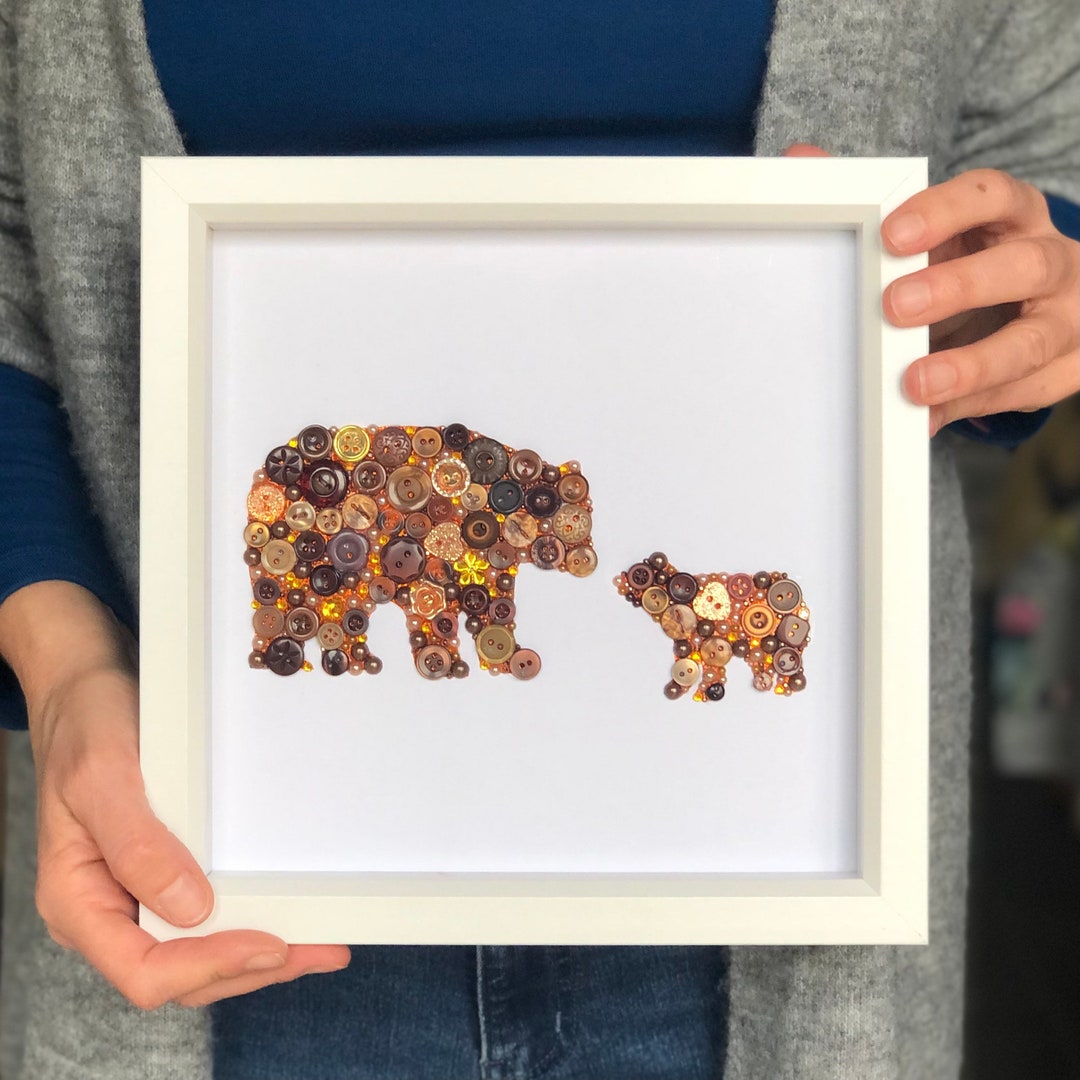 Mother's Day Mama Bear Button Art, Bear Cub Artwork, Mummy and Baby ...