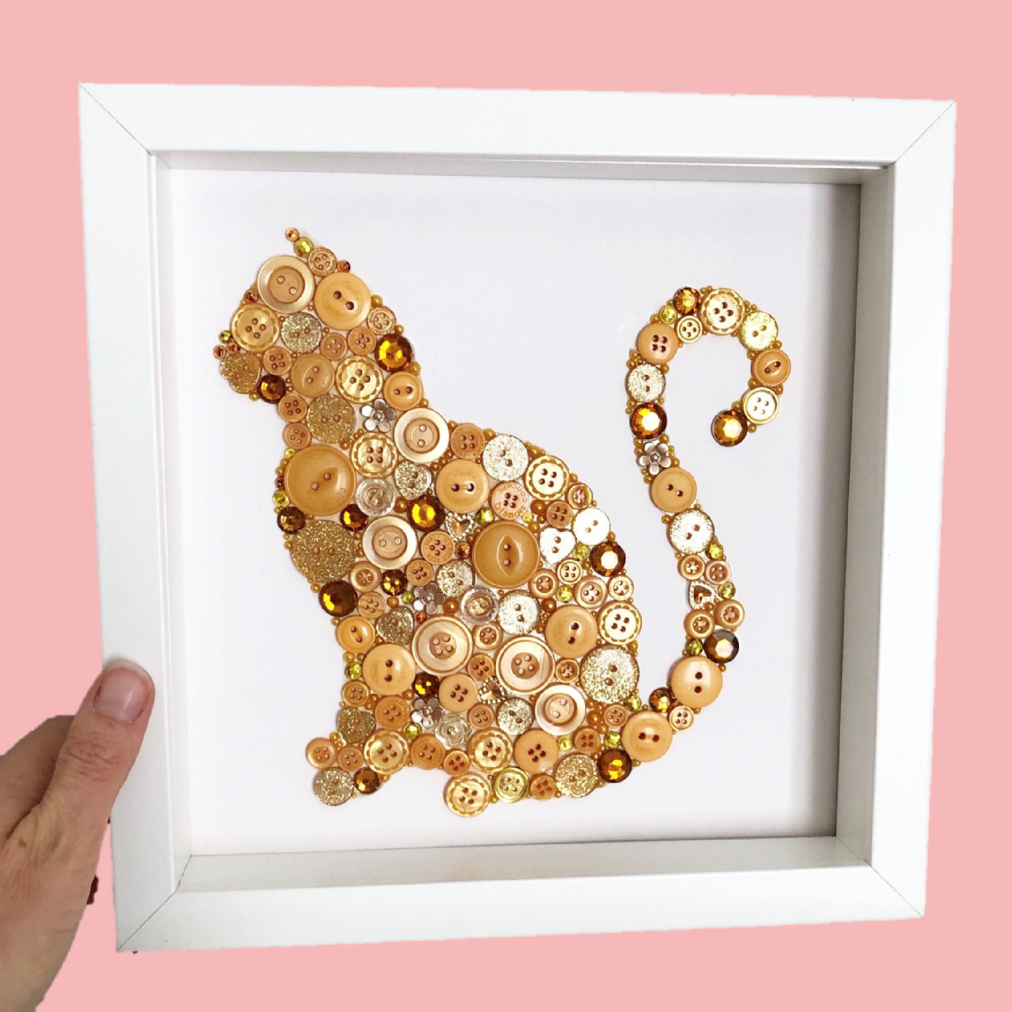 Golden Ginger Cat Button Art Gift for A Cat Lover Framed Pet | Etsy