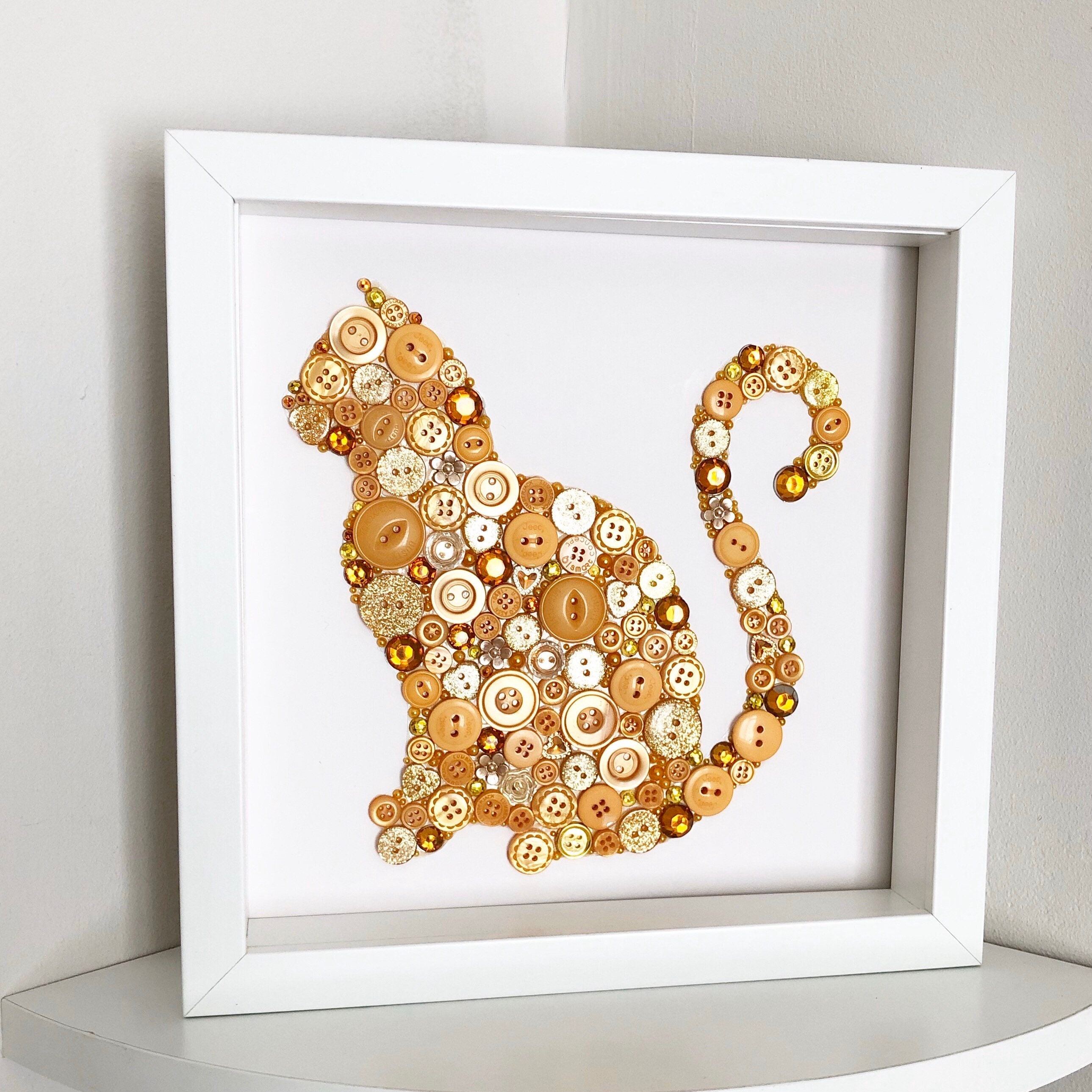 Golden Ginger Cat Button Art Gift for A Cat Lover Framed Pet | Etsy