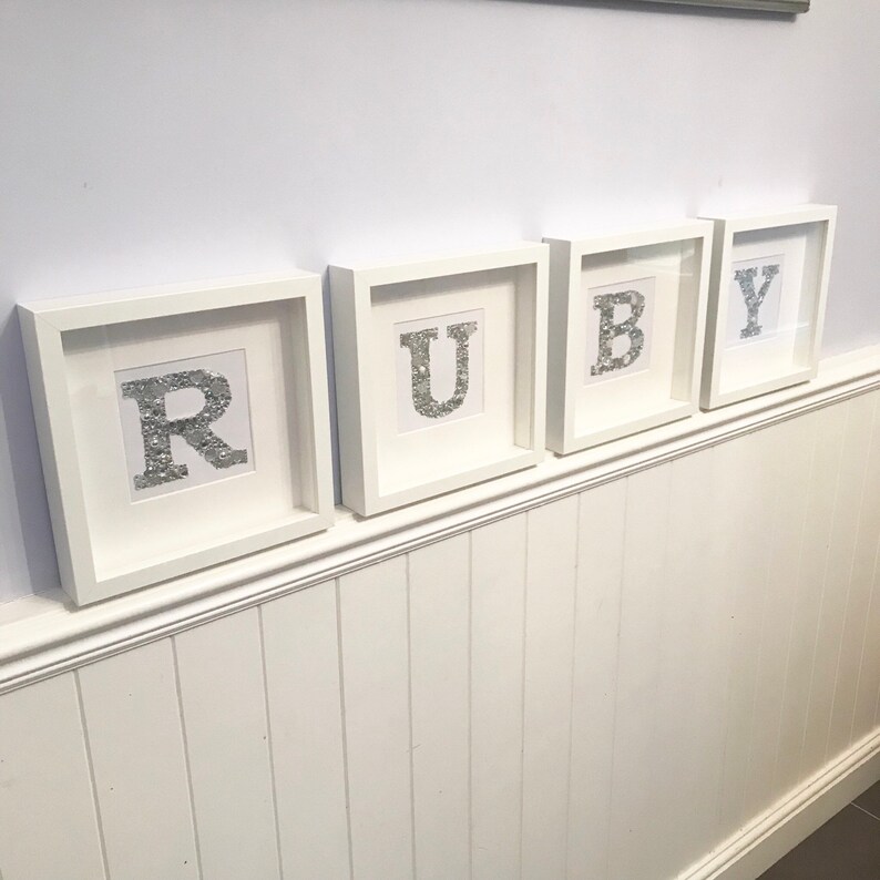 Personalised Initial Letter Button Art Frame, Monogram Children’s Wall ...