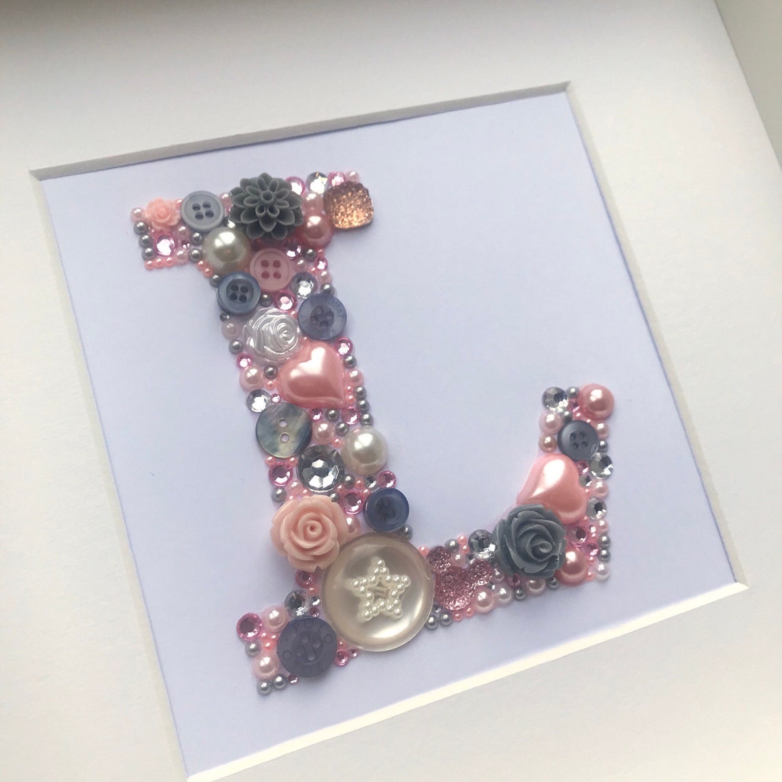Personalised Initial Letter Button Art Frame, Monogram Children’s Wall ...