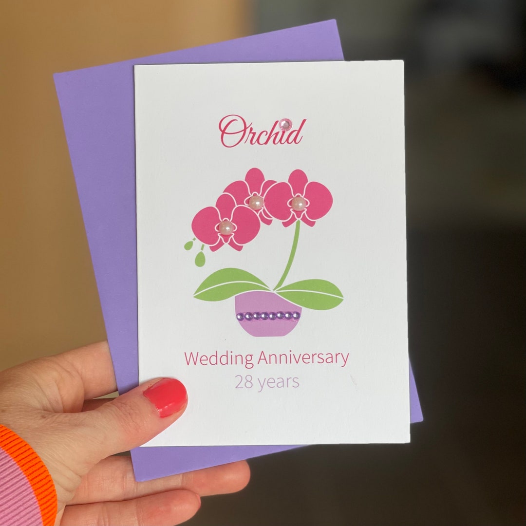 28th Wedding Anniversary Card, Orchid Anniversary Greeting Card, 28 ...