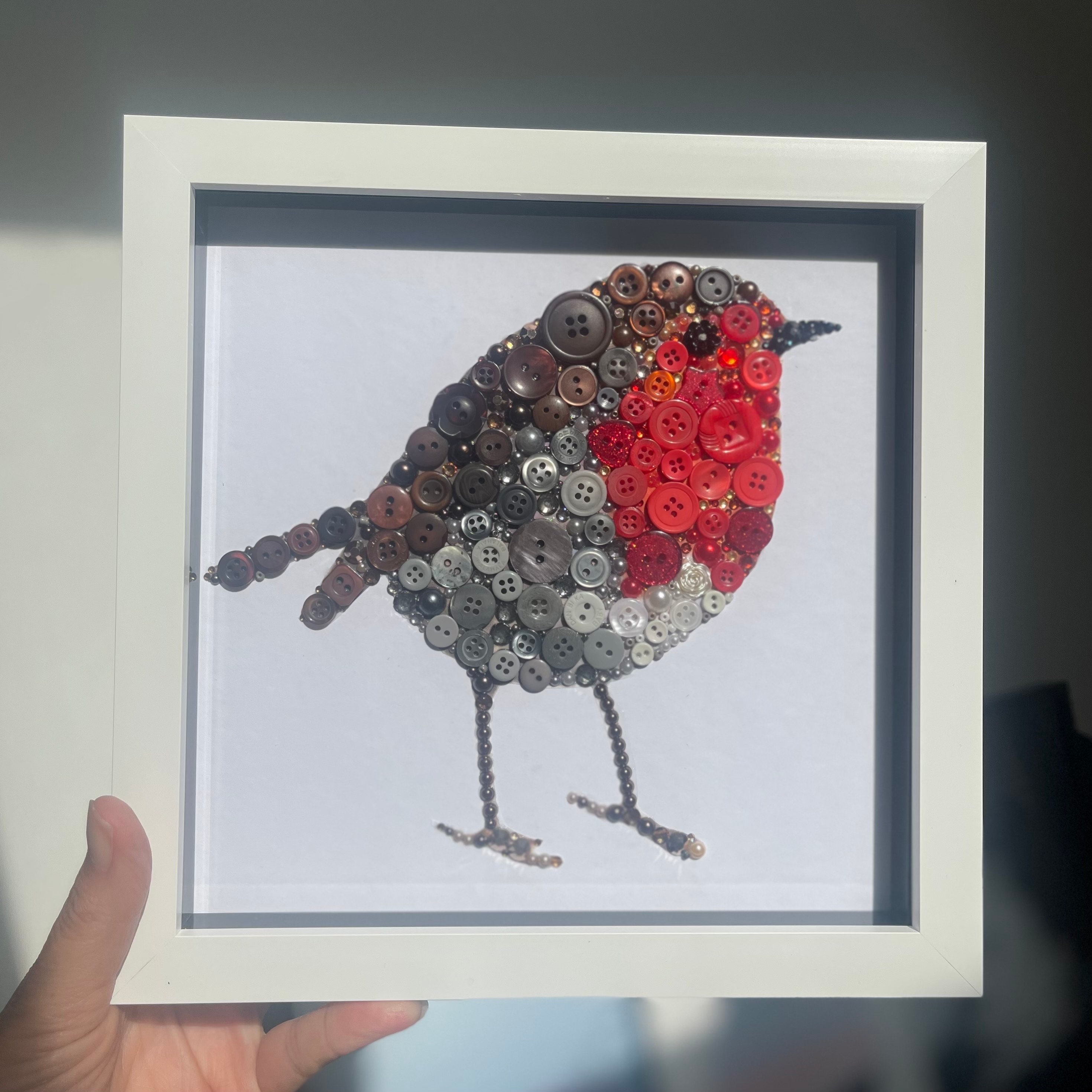 Framed Robin Button Art, Framed Robin Picture, Handmade Bird Artwork ...