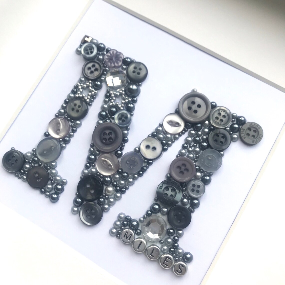 Personalised Initial Letter Button Art Frame, Monogram Children’s Wall ...